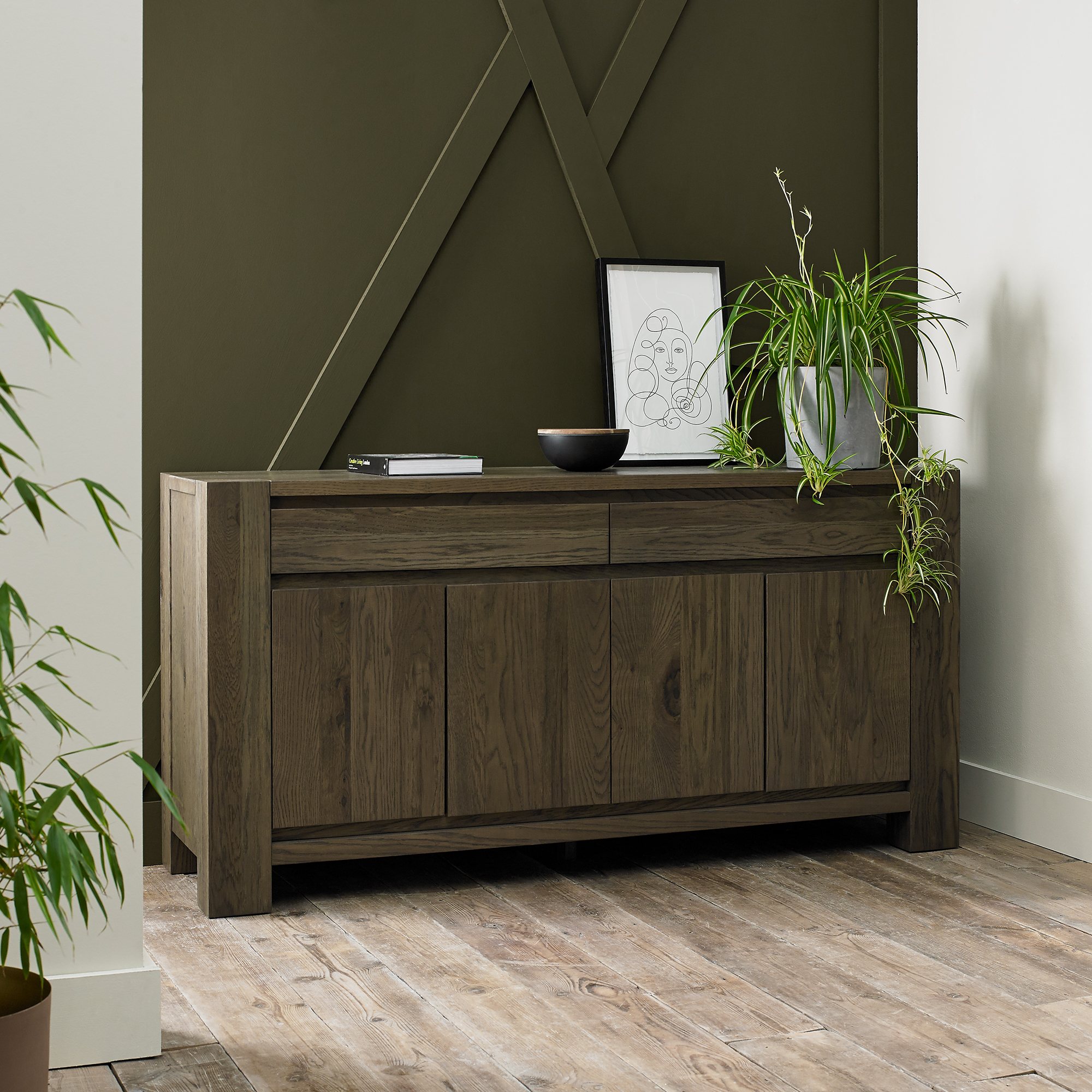 Signature Collection Logan Fumed Oak Wide Sideboard - Living Room ...