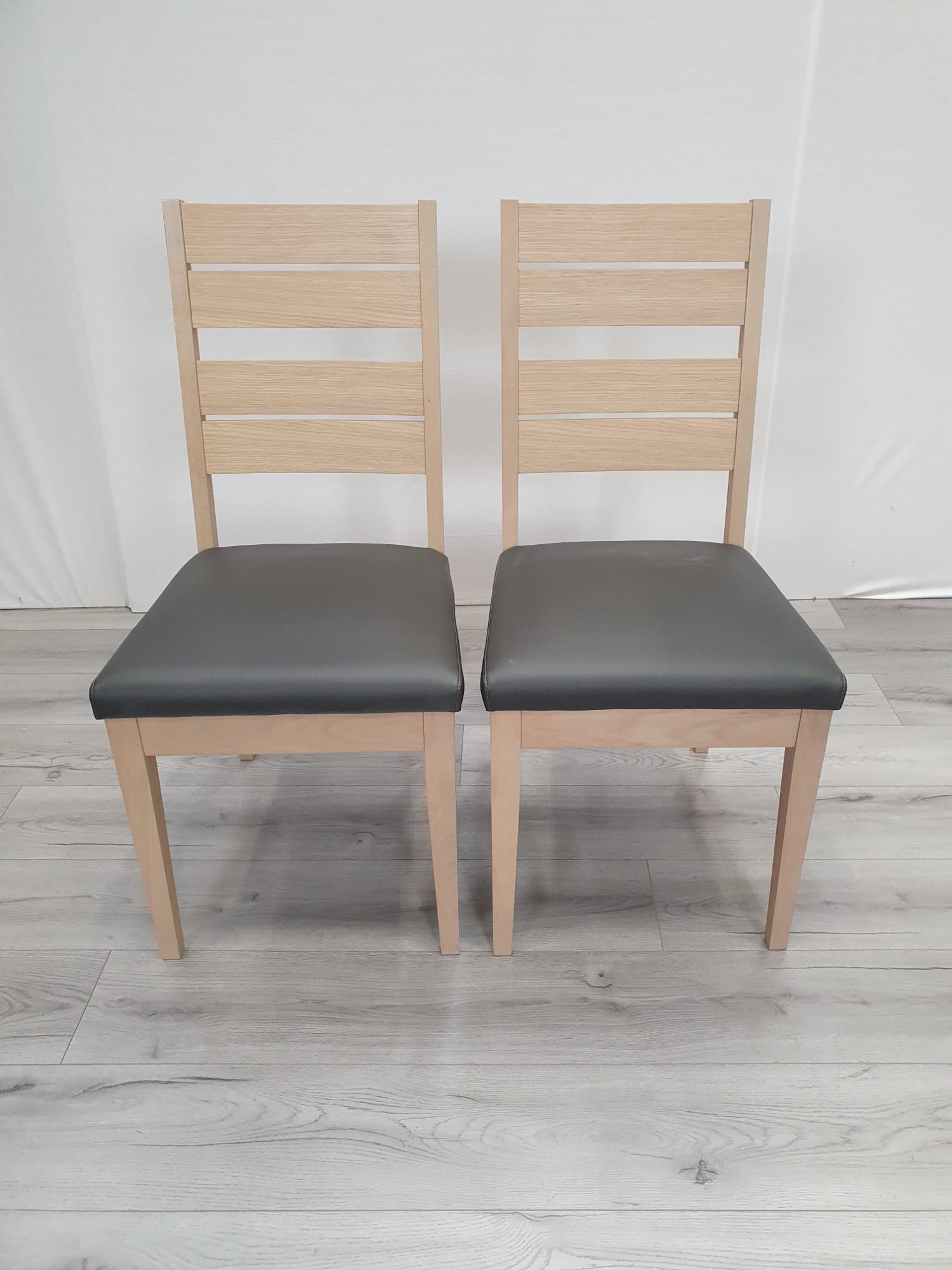 Oakham Scandi Oak Chair | Dark Grey Faux Leather | Pair - Bentley ...