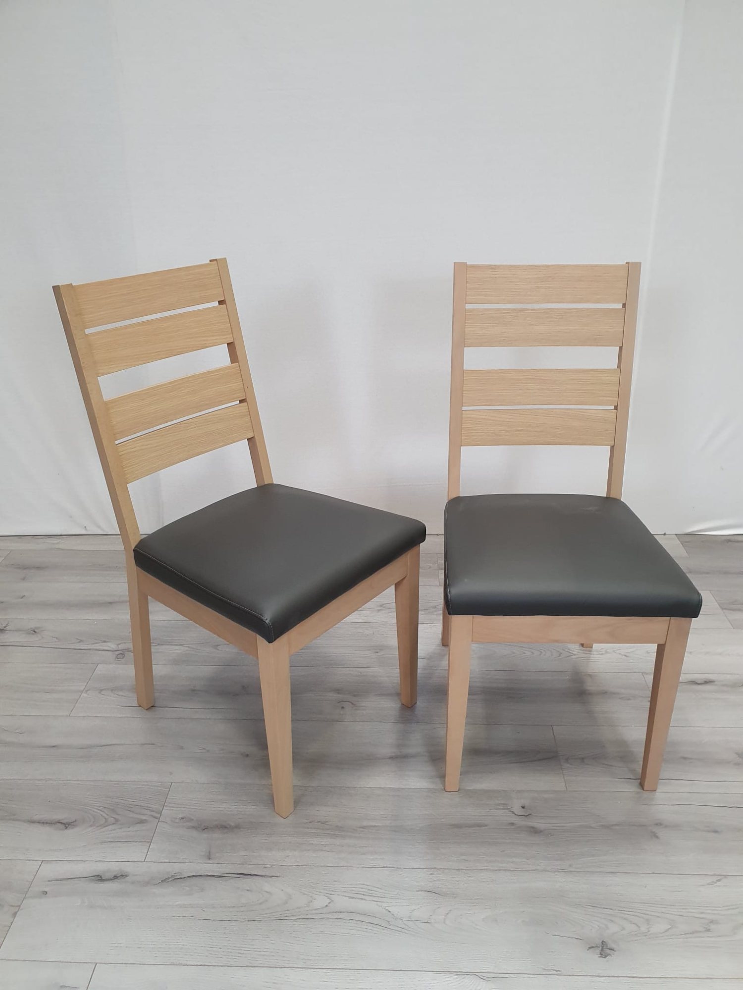 Oakham Scandi Oak Chair | Dark Grey Faux Leather | Pair - Bentley ...