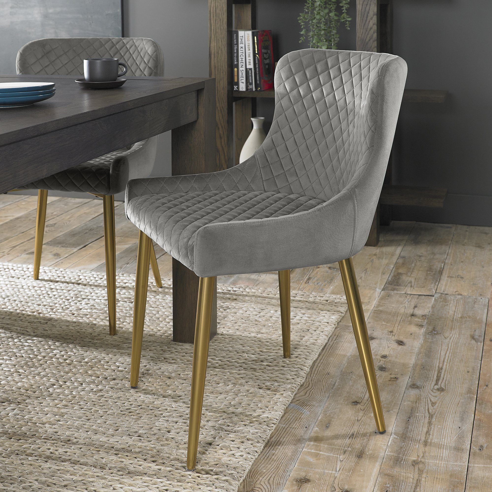 Gallery Collection Cezanne - Grey Velvet Fabric Chairs with Gold Legs ...