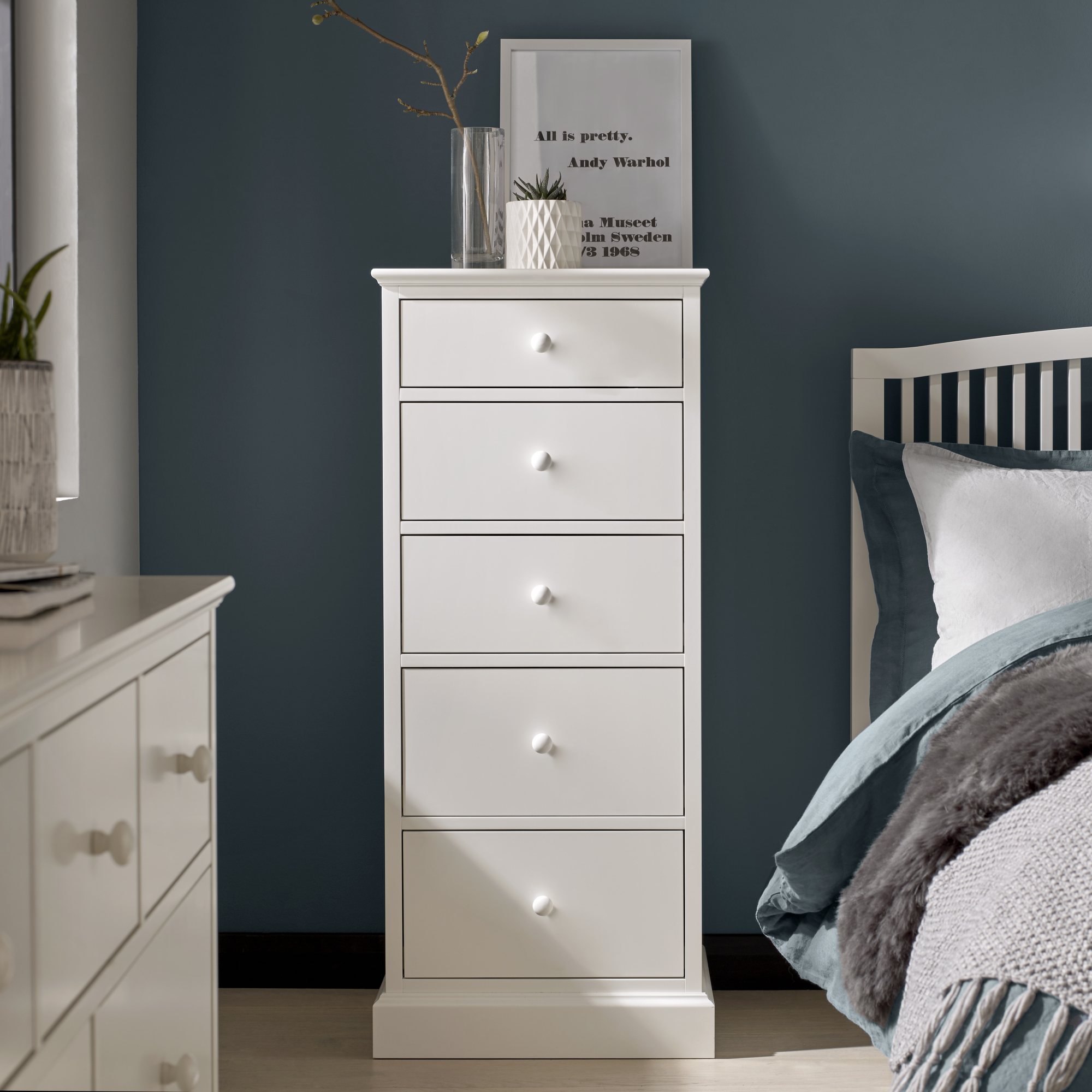 Ashby White 5 Drawer Tall Chest | Bedroom Furniture - Bentley Designs ...